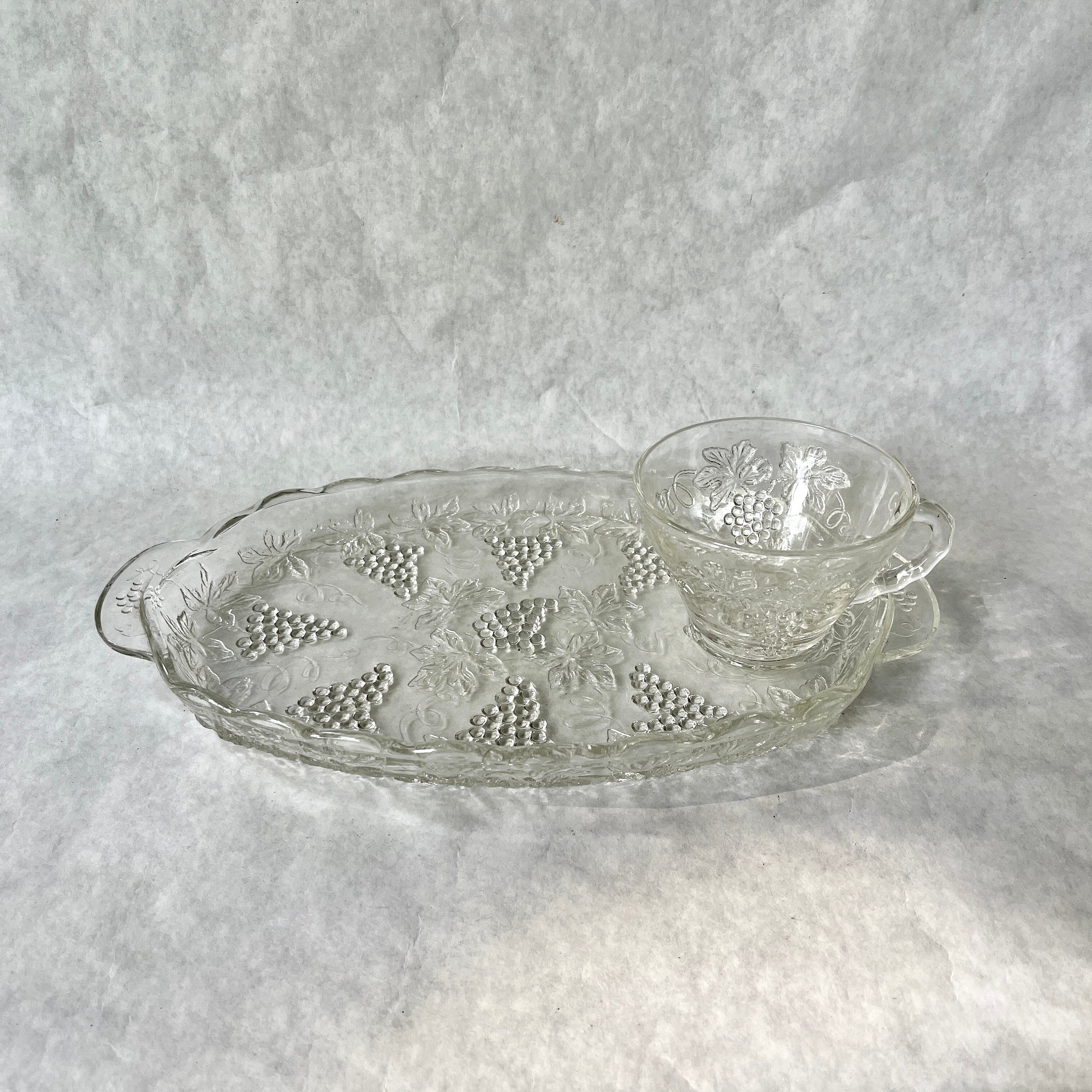 Vintage Glass Snack Set // Set of Four Appetizer Plates With Cups ...