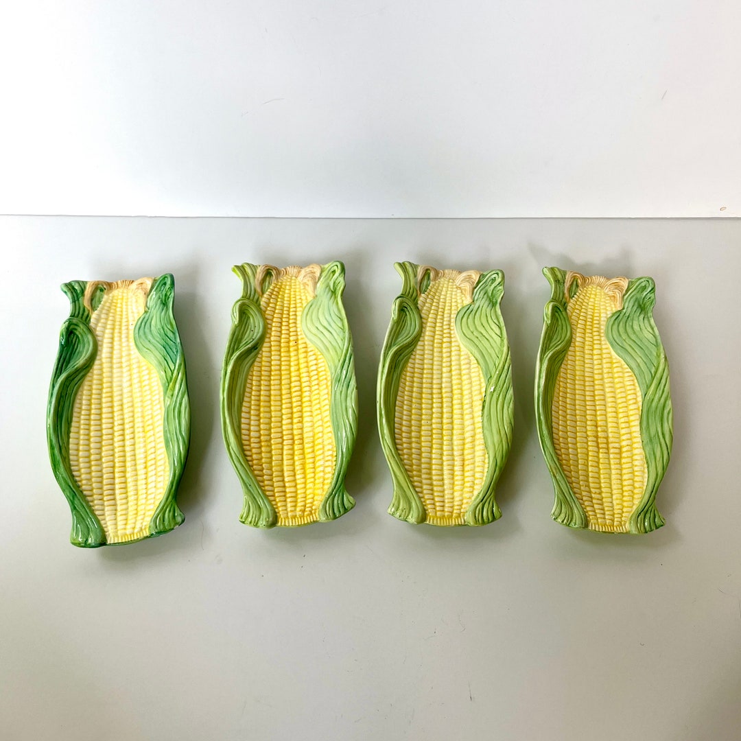 Vintage Majolica Corn on the Cob Plates Set of Four 4 - Etsy