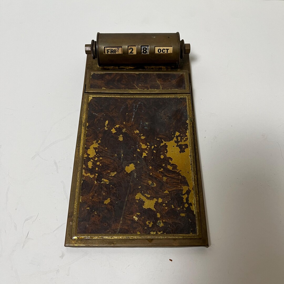 Vintage MCM Brass Perpetual Desk Calendar Marbled Notepad Holder - Etsy