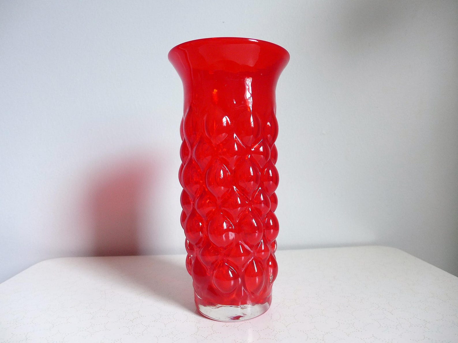 Vintage Red Bubble Glass Vase Hand Blown Mid Century Modern | Etsy
