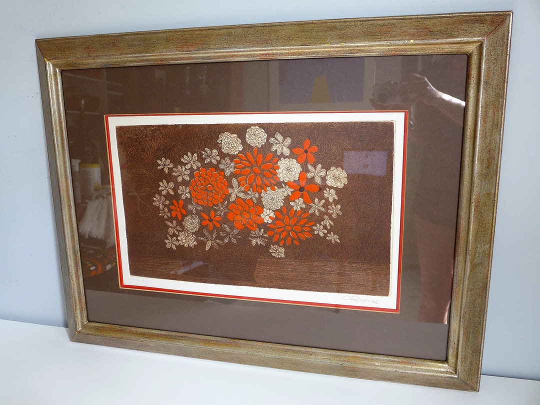 Joy Jerviss Flower Song Original Signed Colored Etching Red Floral ...