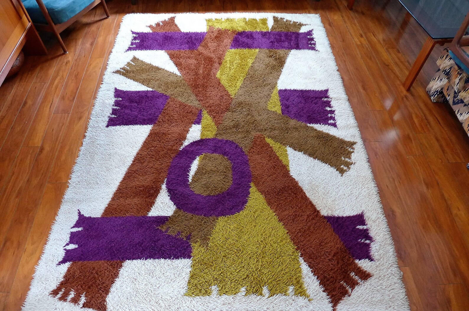 Large Abstract Rya Rug Vintage Hand Knotted Wool Rug 9 X 6 | Etsy