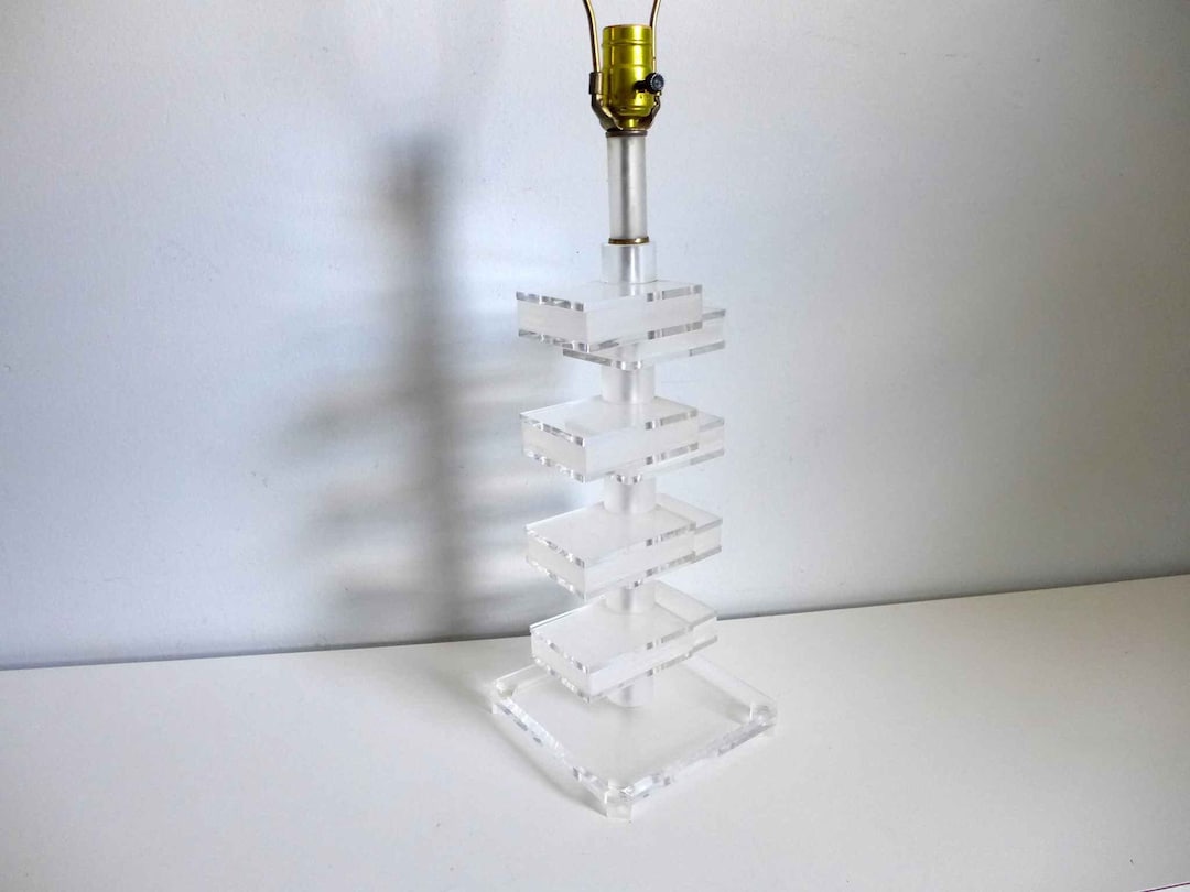 Vintage Stacked Lucite Block Lamp Mid Century Modern Frosted and Clear ...