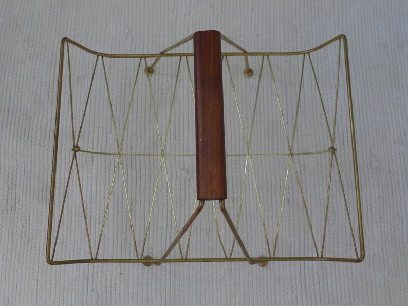 Atomic Brass Magazine Rack Vintage Mod Gold Wire Trug With - Etsy