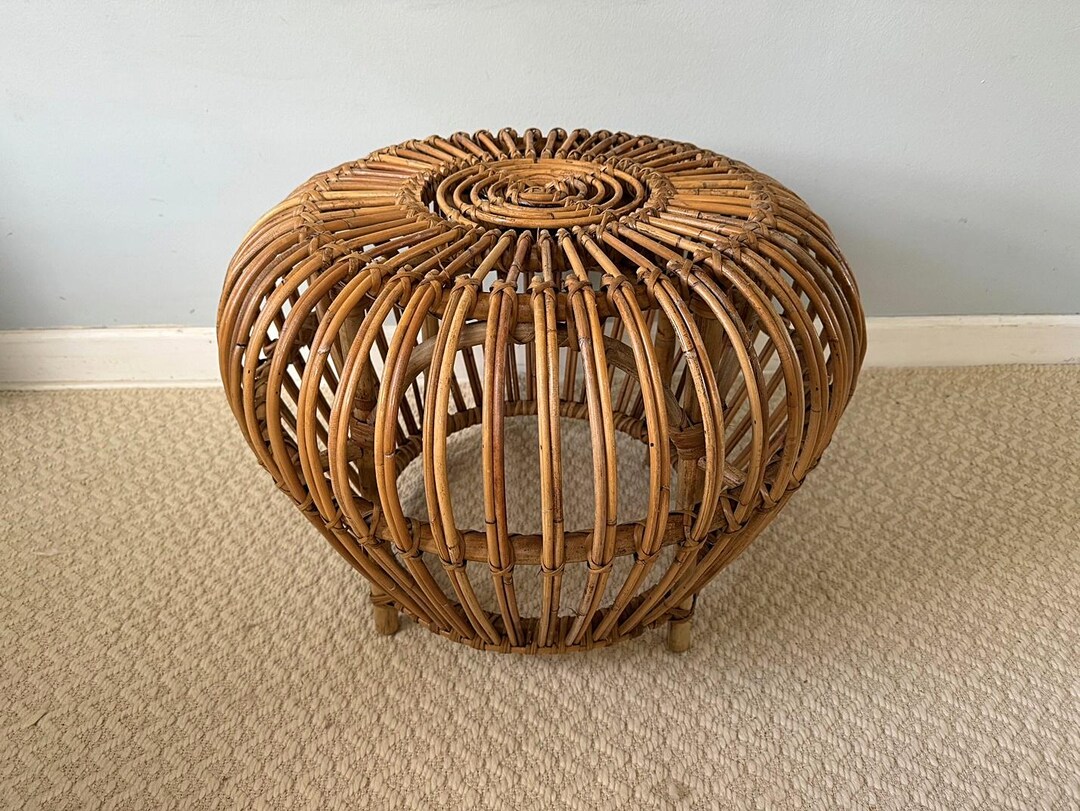 Franco Albini Ottoman Vintage Round Rattan Wicker Mushroom Poof Foot ...