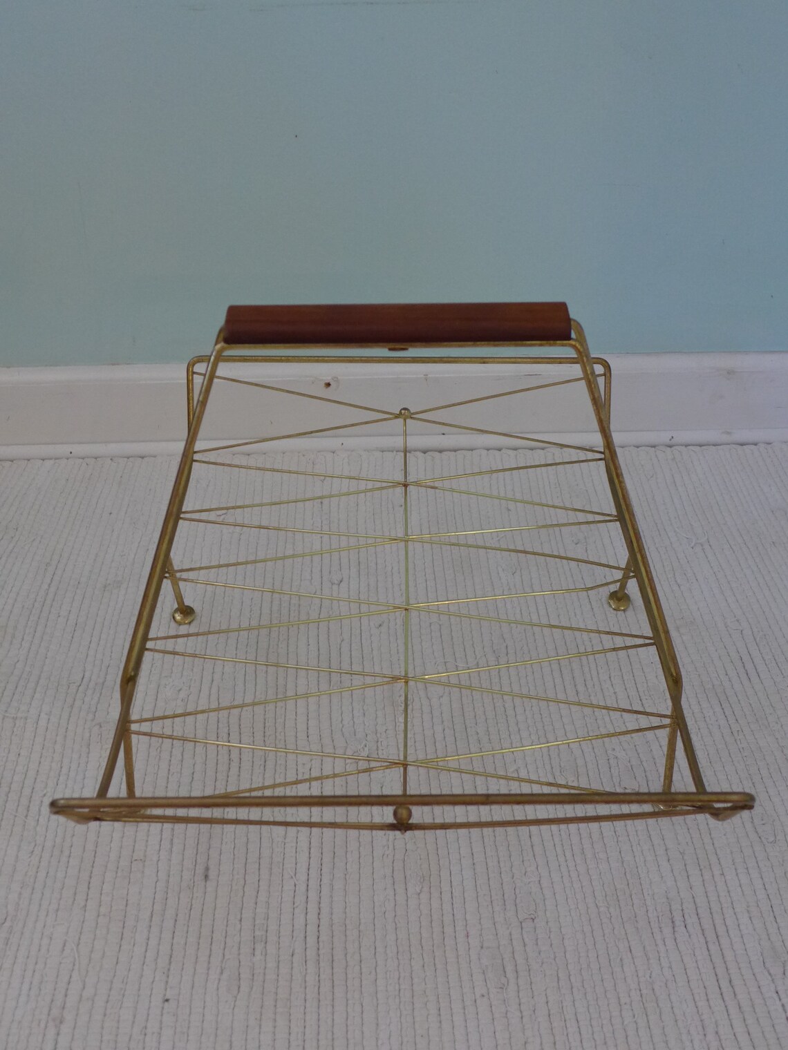 Atomic Brass Magazine Rack Vintage Mod Gold Wire Trug With - Etsy