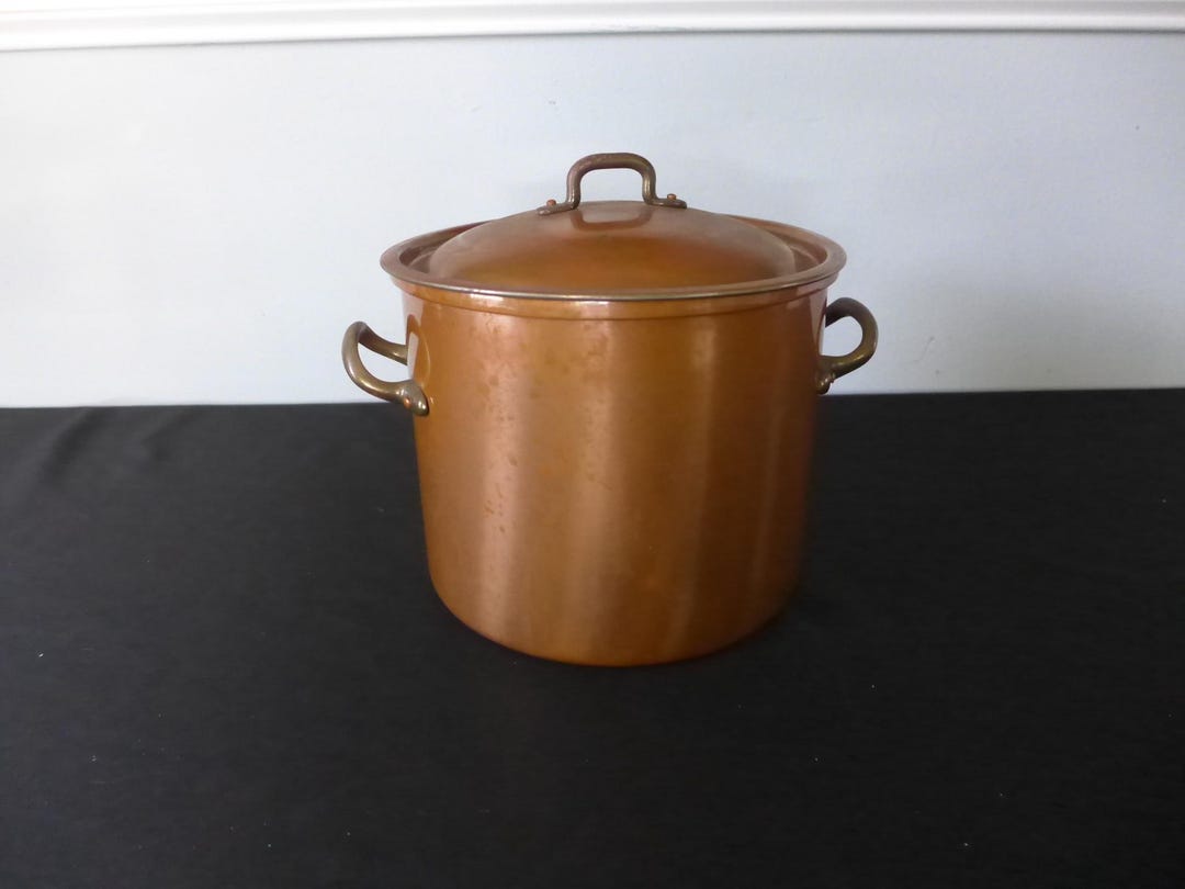 Duoro Copper 6 QT Stockpot Tin Lined Brass Handles Vintage B&M Portugal ...