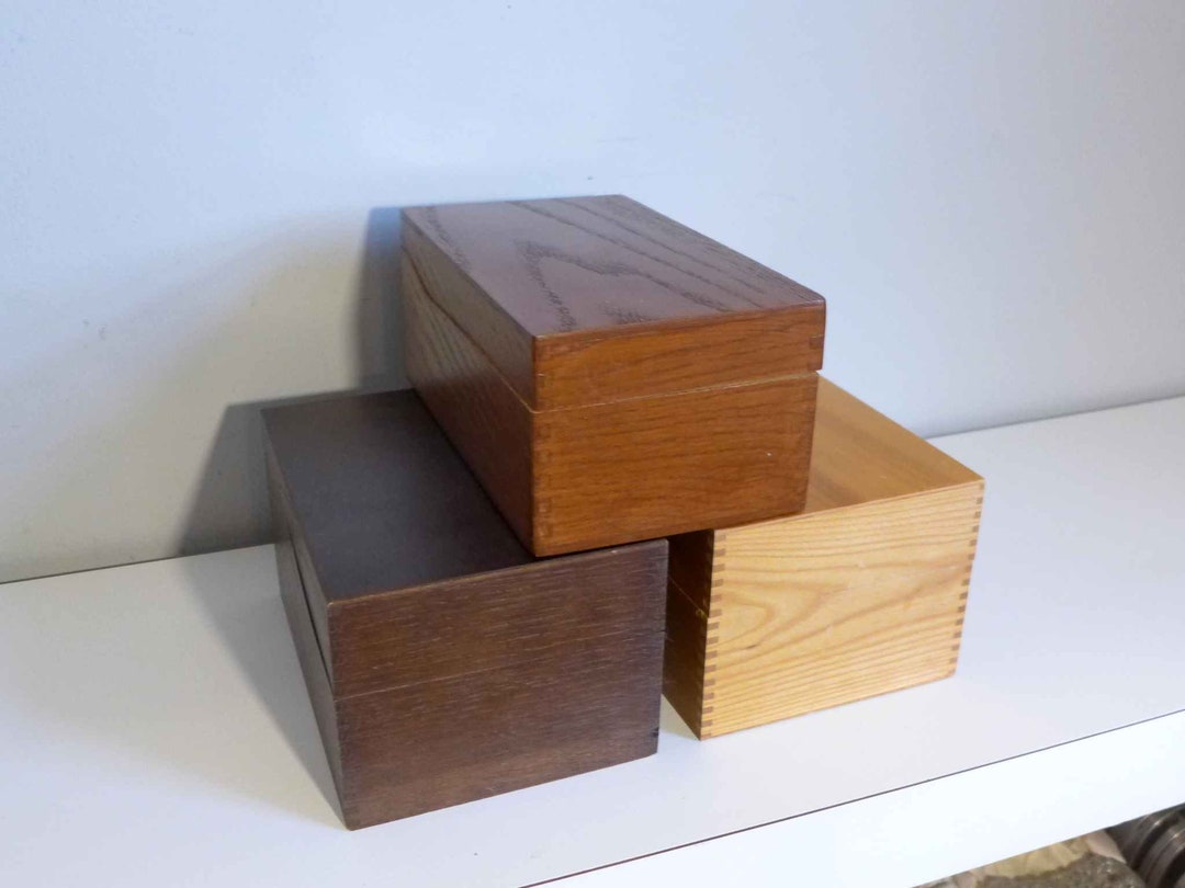 3 Vintage Dovetailed Wood File Boxes Index Card Holder Recipe - Etsy