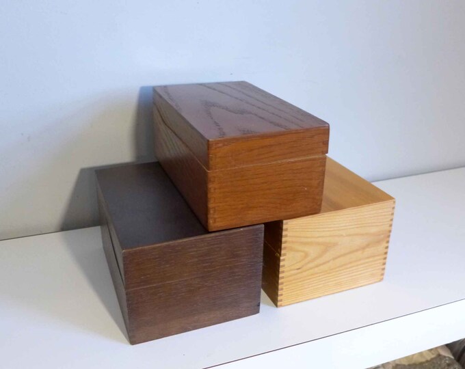 3 Vintage Dovetailed Wood File Boxes Index Card Holder Recipe Cards ...