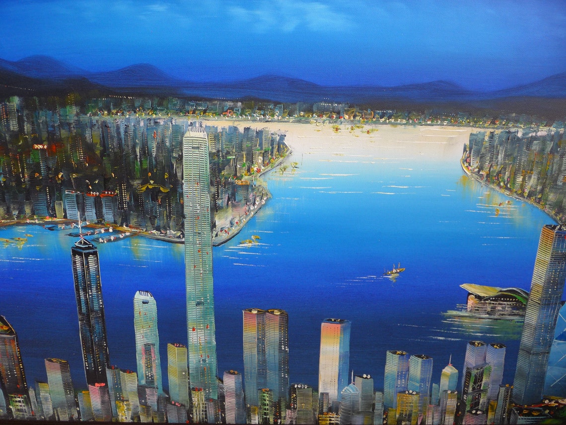 Vintage Hong Kong Victoria Harbor Oil Painting Signed | Etsy