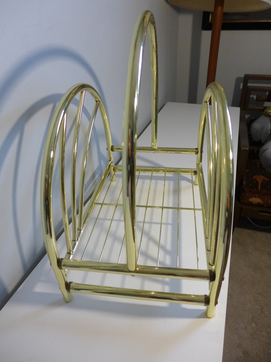 Wave Brass Magazine Rack Gold Hollywood Regency Metal Storage - Etsy