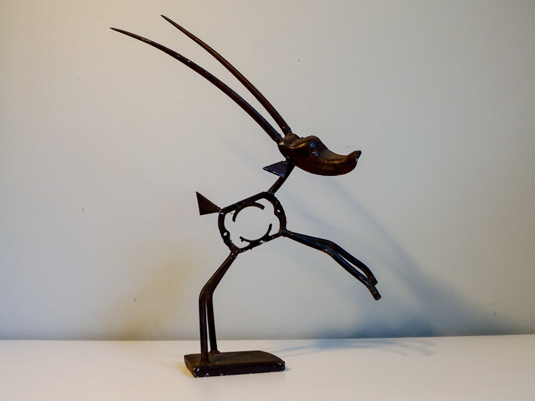 Vintage Welded Metal Antelope Sculpture Reclaimed Parts Gazelle Signed ...