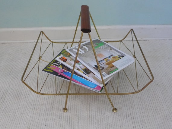 Atomic Brass Magazine Rack Vintage Mod Gold Wire Trug With - Etsy