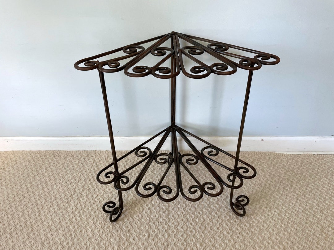 Scrolled Steel Plant Stand 2 Tier Corner Table Vintage Patina Scroll ...