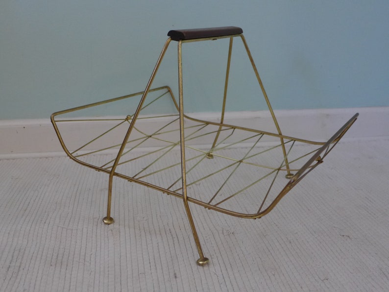 Atomic Brass Magazine Rack Vintage Mod Gold Wire Trug With - Etsy