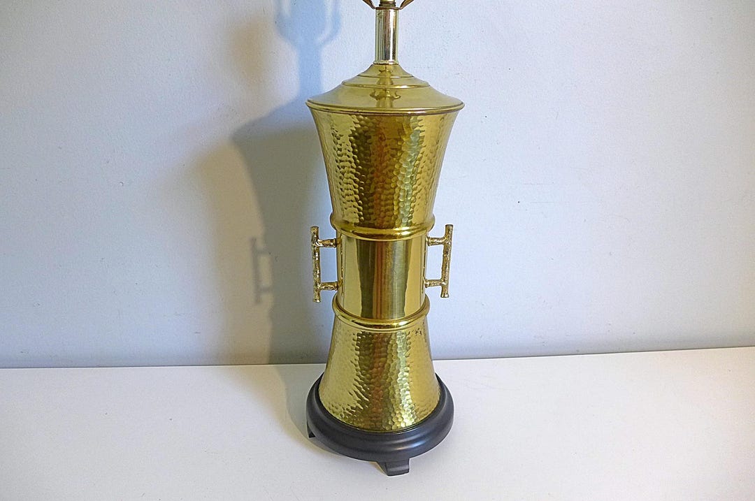 Vintage Brass Bamboo Handle Table Lamp Hammered Metal Lamp Base ...