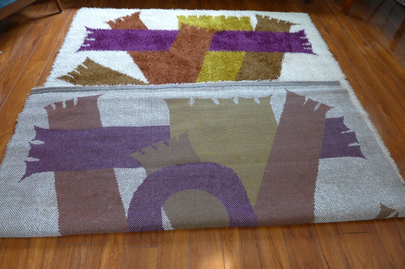 Large Abstract Rya Rug Vintage Hand Knotted Wool Rug 9 X 6 | Etsy