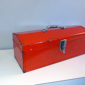 Vintage Red Metal Toolbox With Patina Mid Century Modern 1950s 1960s ...