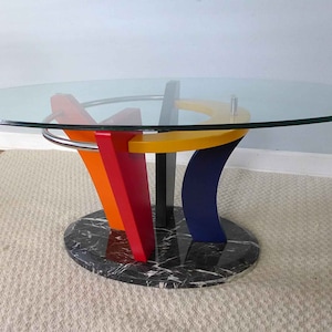Memphis Design Marble and Glass Coffee Table 1980s Colorful Abstract ...