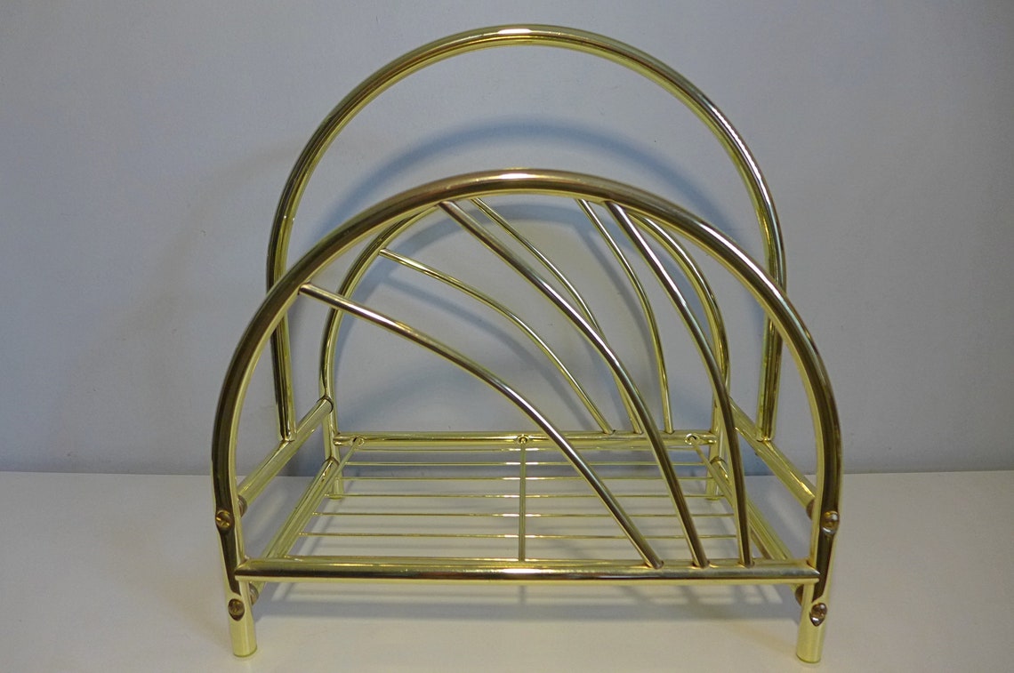 Wave Brass Magazine Rack Gold Hollywood Regency Metal Storage - Etsy