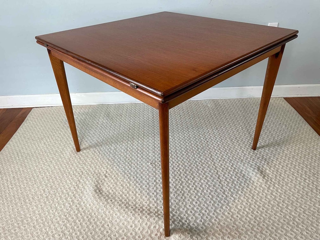 Danish Teak Flip Top Extending Dining Game Table 3 Foot Square Table ...