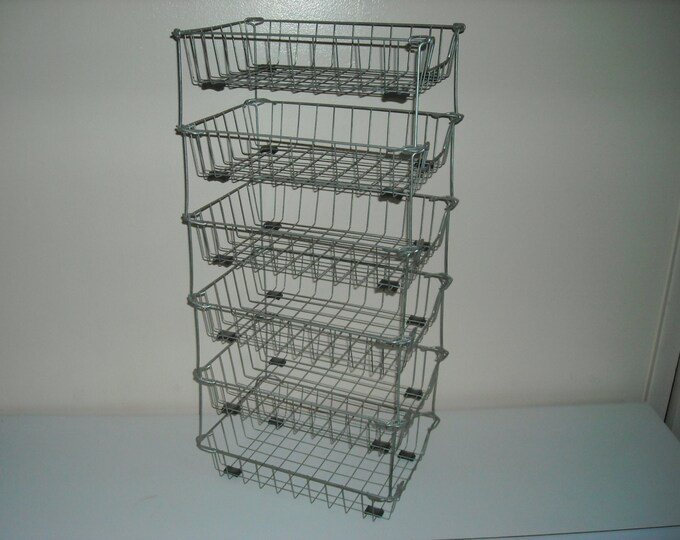 Set of 6 Stacking Metal Wire File Baskets Mid Century Modern Office ...