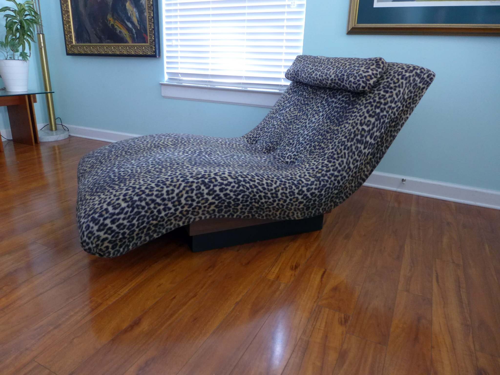 Leopard Chaise Wave Lounge Vintage Mid Century Modern Wavy Lounge Chair Hand Built Plush Tufted Fabric Plinth Base Jaguar Animal Print Etsy UK