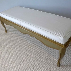 Queen Anne Padded Bench Vintage Long Carved Wood Bed Bench 4 Foot Mid ...