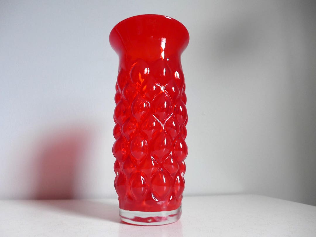 Vintage Red Bubble Glass Vase Hand Blown Mid Century Modern Glass Vase ...