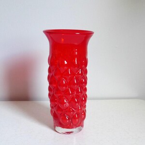 Vintage Red Bubble Glass Vase Hand Blown Mid Century Modern Glass Vase ...