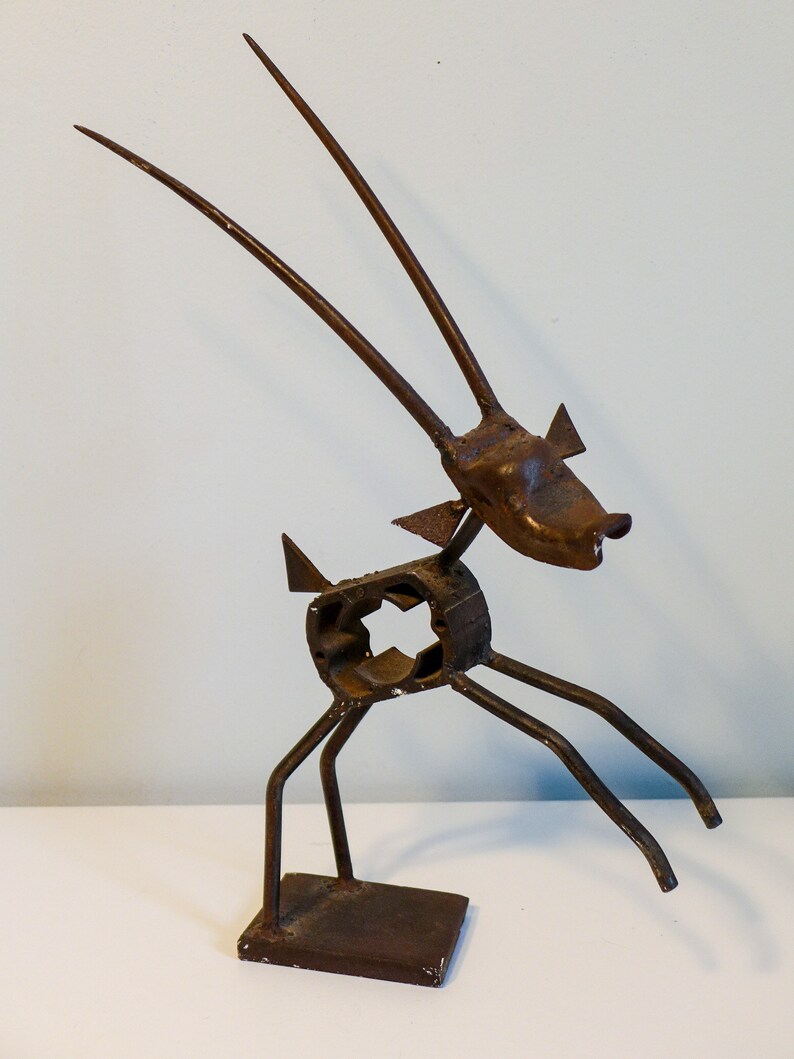 Vintage Welded Metal Antelope Sculpture Reclaimed Parts Gazelle Signed ...