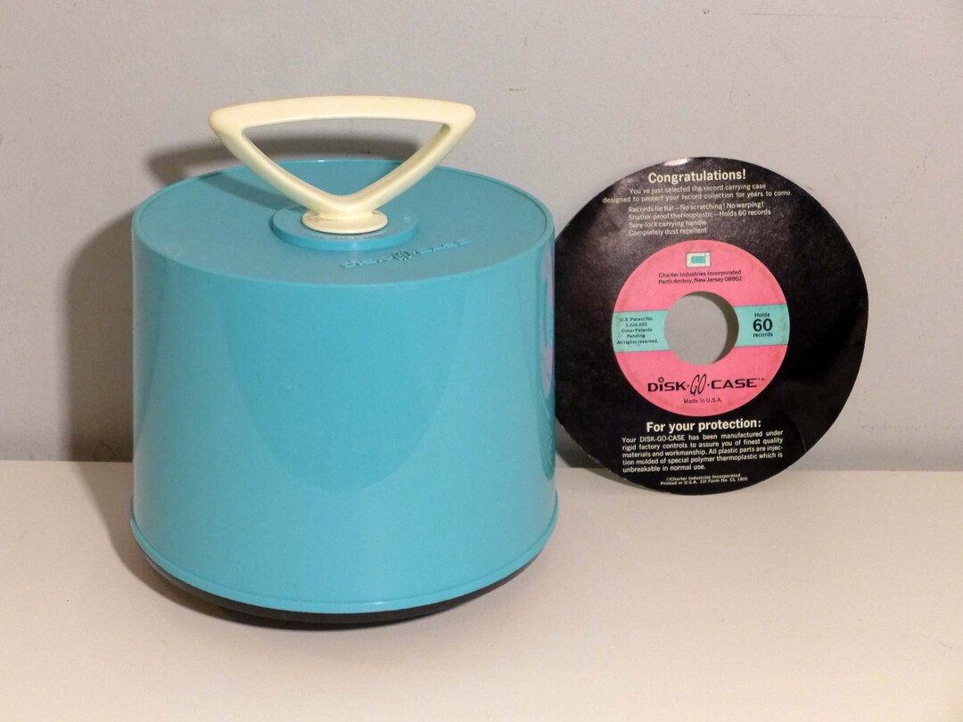 Turquoise Blue Disk Go Case Plastic Round 45 Record Holder Portable ...