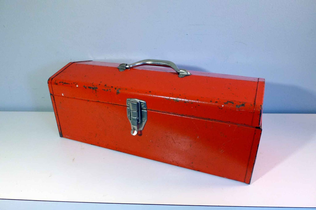 Vintage Red Metal Toolbox With Patina Mid Century Modern 1950s 1960s ...