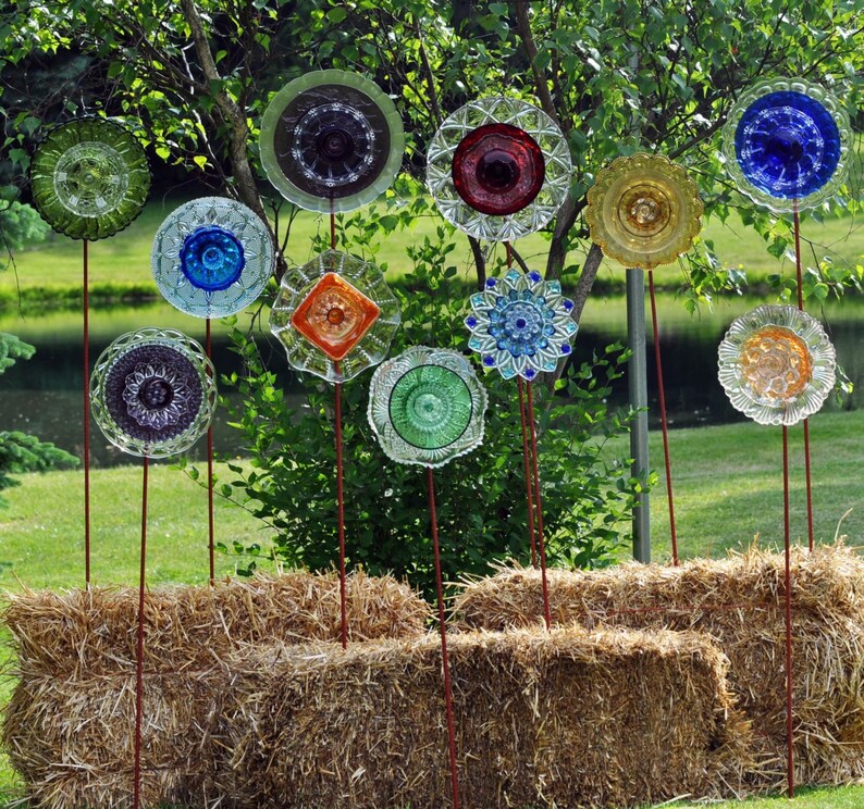 Repurposed Glass Garden Flower Garden Art Decor Made Of Etsy