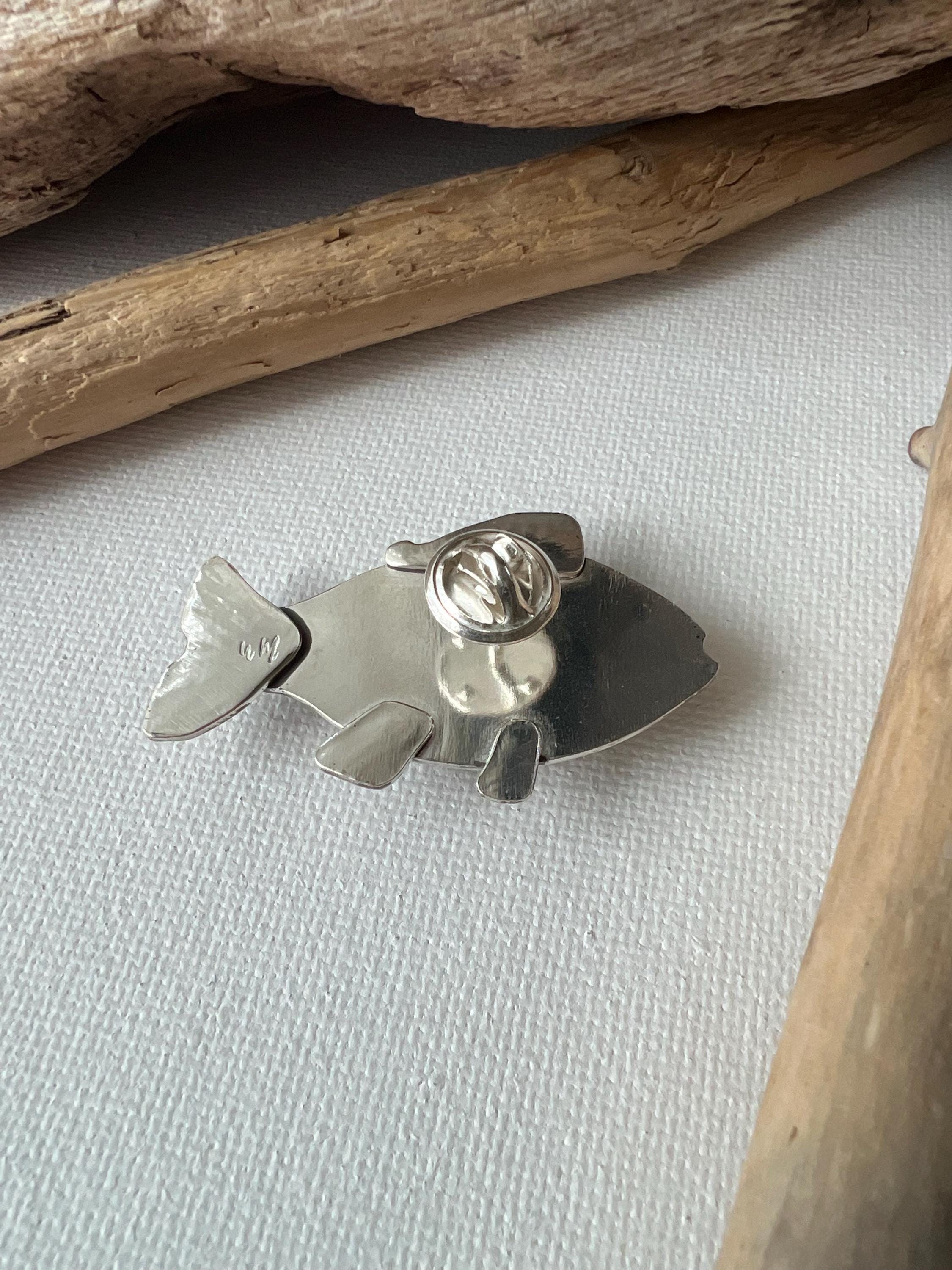 Whimsical Sterling Silver Fish Brooch Sea Glass Pin Beach Glass Tie ...