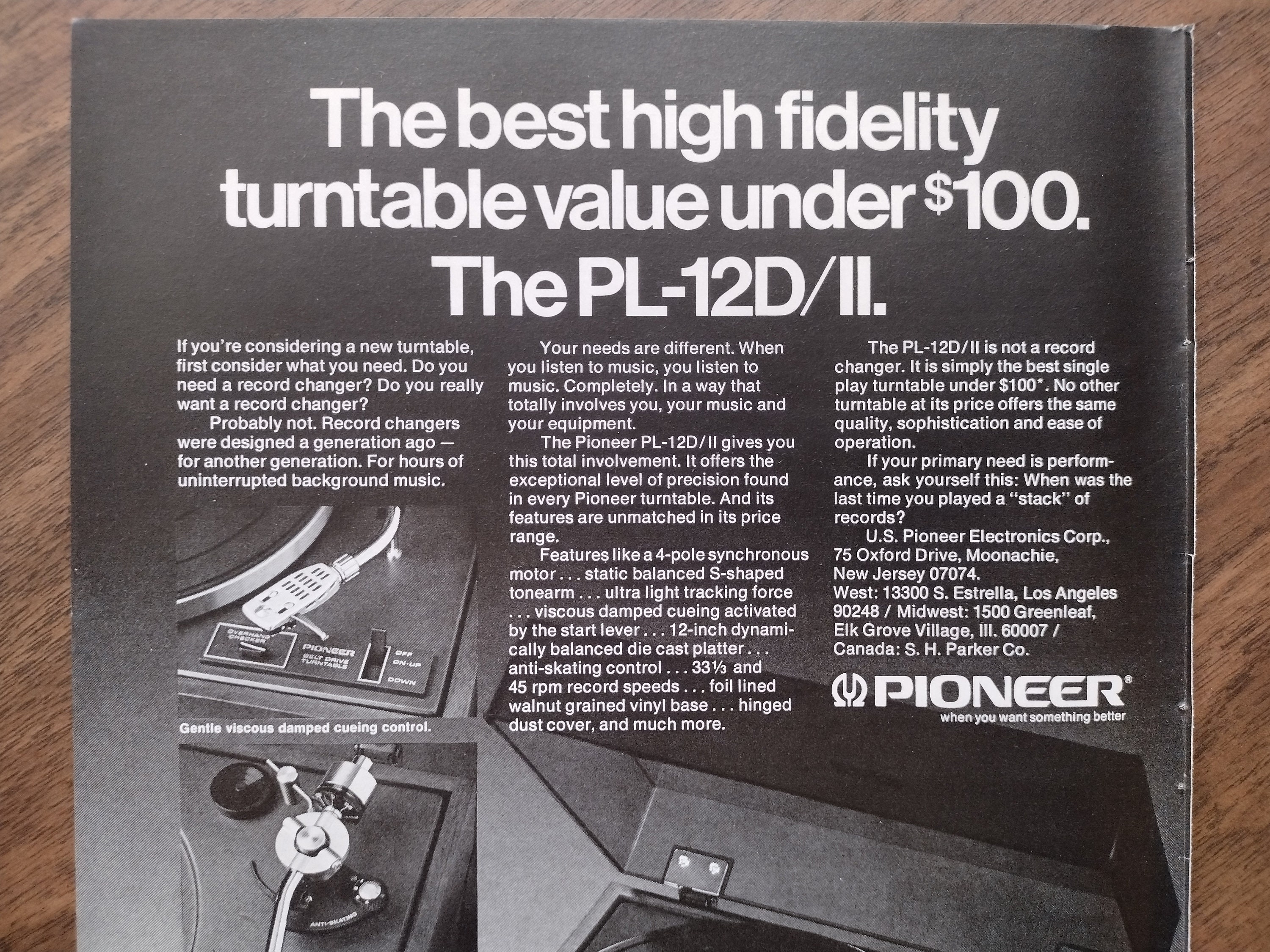 1970s Pioneer PL-12D/II Turntable Original Magazine Advertisement - Etsy