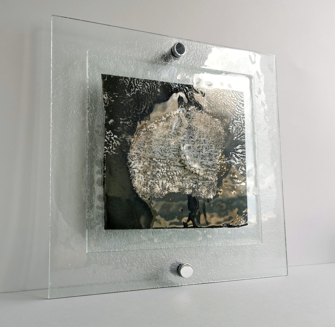 Artistic Transparent Fused Glass Wall Art Panel. Square Detailed Glass ...