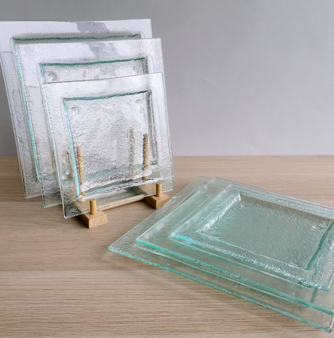 Set of 2 Transparent Fused Glass Dessert / Salad / Main Course Plates ...