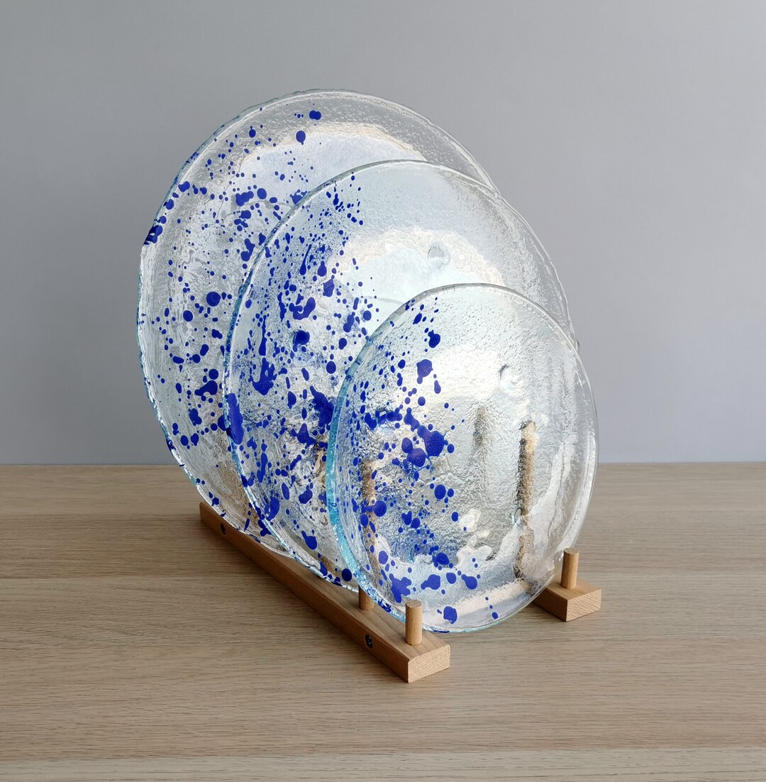 Set of 2 Jackson Pollock Inspired Fused Glass Dessert / Main Course ...