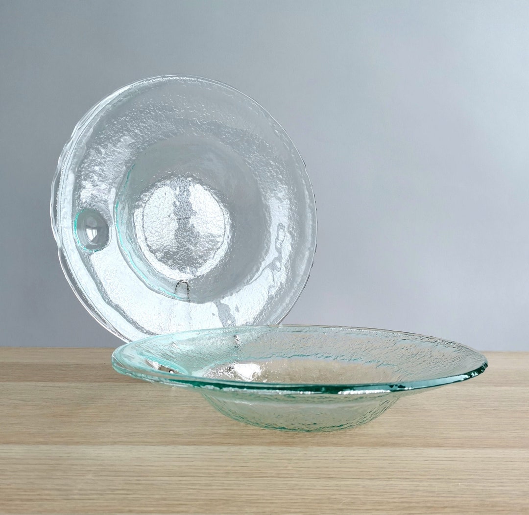 Set Of 2 Fused Glass Large Pasta Bowls Glass Pasta Bowls Minimalist Spaghetti Bowls