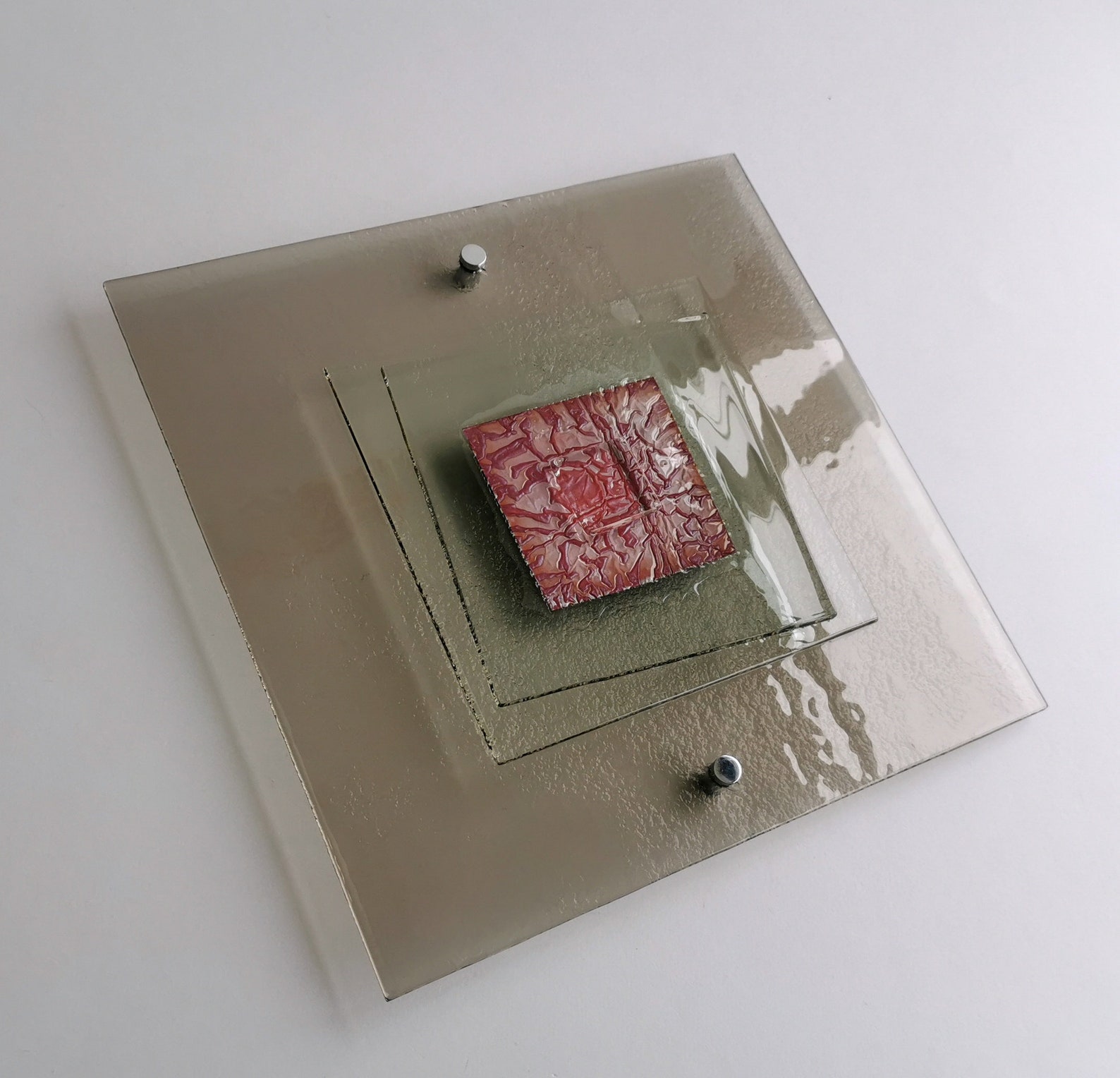 Artistic Bronze Fused Glass Wall Art Panel: Red Detail, Modern Decor - Etsy