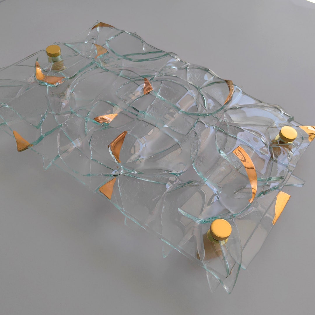 Fused Clear Glass Wall Art Panel With Gold. Detailed Glass Wall Panel ...