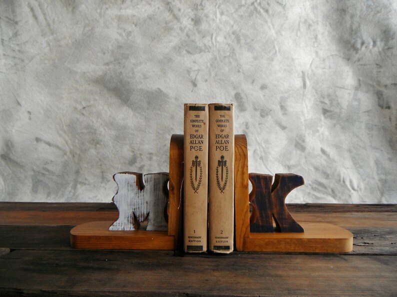 M K Bookends (re)designed With White and Navy Blue - Etsy