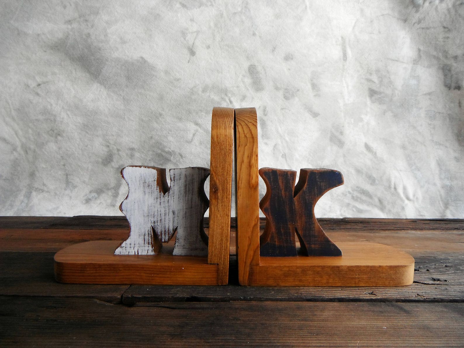 M K Bookends (re)designed With White and Navy Blue - Etsy
