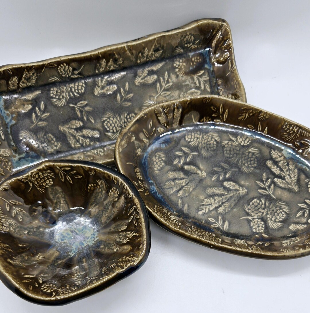 Plate: Evergreen Branches and Cone - Etsy