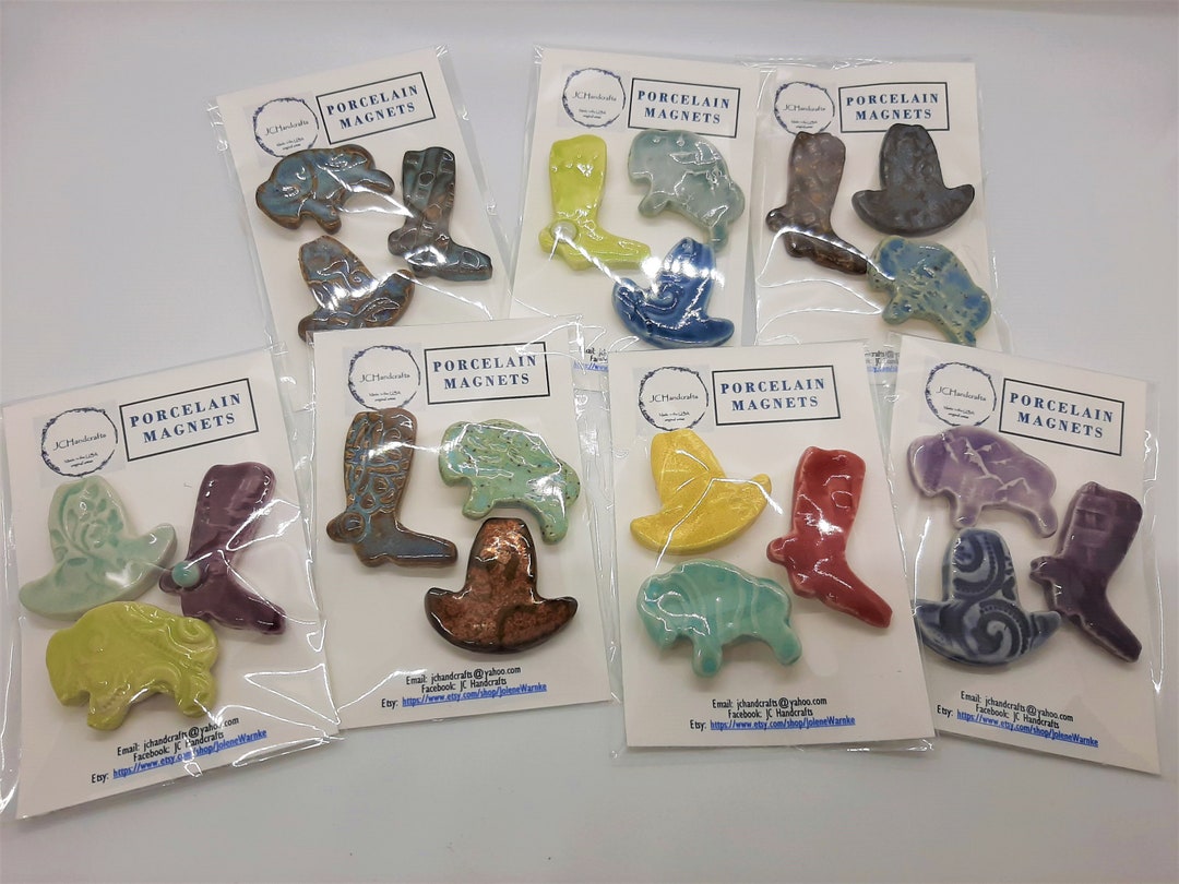 Magnets: Porcelain Western Cowboy, Bear, Hat, Boot - Etsy