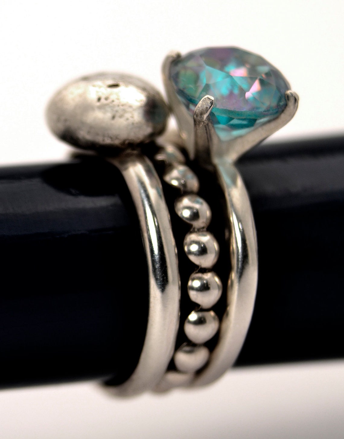 Stacking Ring Set in Solid Sterling Silver with 8mm Rainbow | Etsy