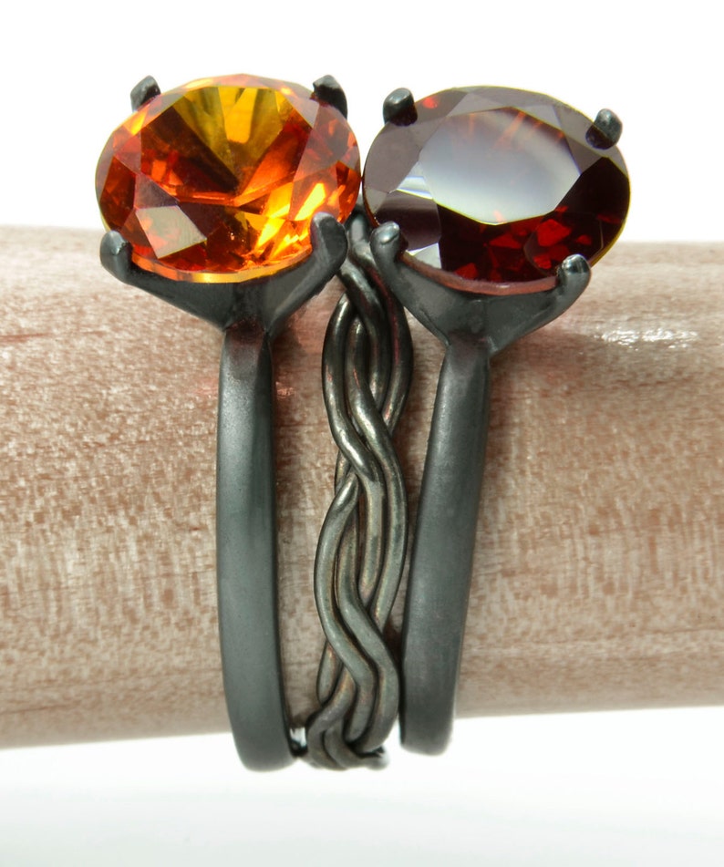 Gemstone Stacking Ring Set Sterling Silver Autumn Fire Ring - Etsy