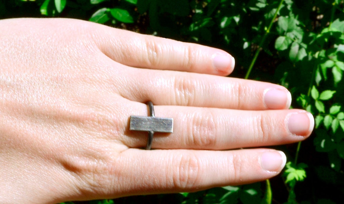 Silver Ring Geometric Vertical Plank Ring in Sterling Silver | Etsy