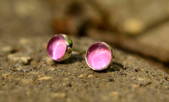 Silver Earrings with Pink Sapphire Sapphire Stud Earrings | Etsy